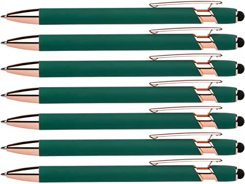 Rose Gold Rubberized Soft Touch | Rose Gold Colors | Ballpoint Pen with Stylus Tip a stylish, premium metal pen, black ink, medium point (Green, 7 Pack)