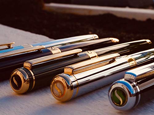 Scriveiner Black Lacquer Ballpoint Pen - Stunning Luxury Pen with 24K Gold Finish, Schmidt Black Refill, Best Ball Pen Gift Set for Men & Women, Professional Executive Office, Nice Fancy Designer Pens