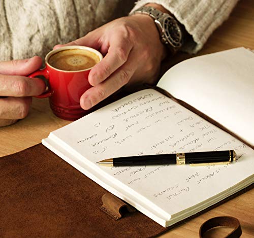 Scriveiner Black Lacquer Ballpoint Pen - Stunning Luxury Pen with 24K Gold Finish, Schmidt Black Refill, Best Ball Pen Gift Set for Men & Women, Professional Executive Office, Nice Fancy Designer Pens
