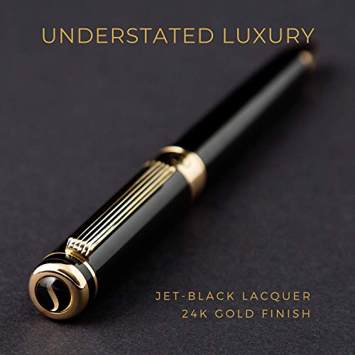 Scriveiner Black Lacquer Ballpoint Pen - Stunning Luxury Pen with 24K Gold Finish, Schmidt Black Refill, Best Ball Pen Gift Set for Men & Women, Professional Executive Office, Nice Fancy Designer Pens