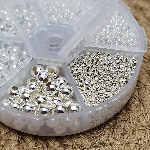 Chenkou Craft 1Box 1950pcs Assorted of 6 Sizes Metal Tinny Spacer Beads Jewelry Making Supplies (Siver, Mix)