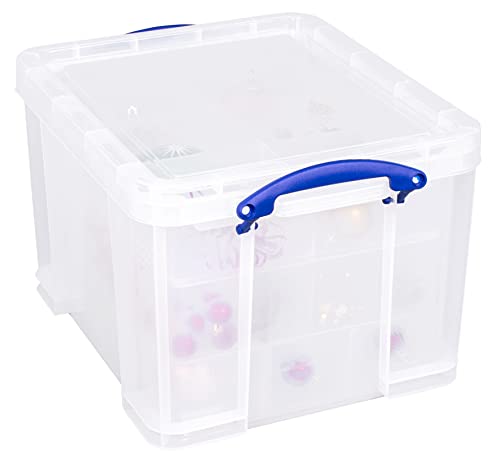 Really Useful Plastic Storage Box 35 Litre with 3 Trays 1x6 + 1x12 + 1x16 Compartments Clear