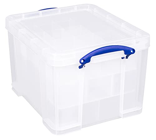 Really Useful Plastic Storage Box 35 Litre with 3 Trays 1x6 + 1x12 + 1x16 Compartments Clear