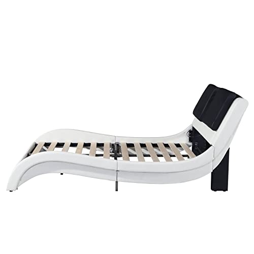 Epinki Faux Leather Upholstered Platform Bed Frame with Led Lighting, Bluetooth Connection to Play Music Control, Backrest Vibration Massage, King