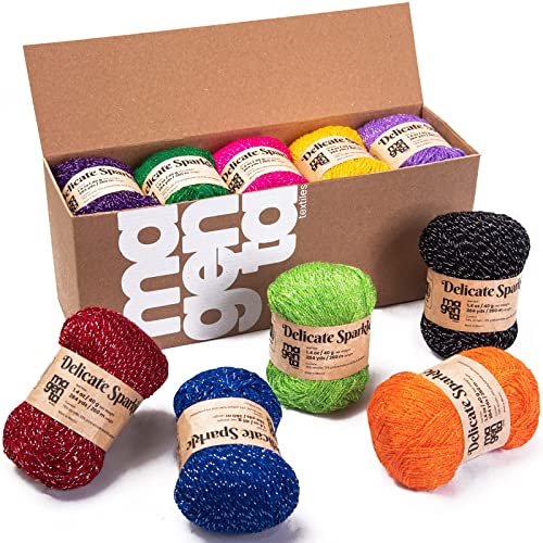 Magenta Textiles Metallic Sparkle Yarn (#1 Superfine) | 10x40g Acrylic Skeins - 2,840 Yards of Multicolor Glitter Yarn with Metallic Flecks for Crocheting | Fingering/Sock Glitter Yarn