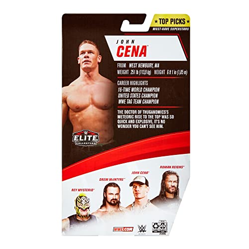 WWE MATTEL Top Picks Elite John Cena 6-inch Action Figure with Deluxe Articulation for Pose and Play, Life-like Detail, Authentic Ring Gear & Accessory,Multi,GVC03