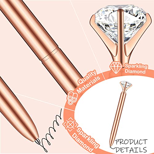 PASISIBICK 4 PCS Diamond Pens Bling Crystal Metal Ballpoint Pen Office Supplies, Rose Gold/Silver/White With Rose Polka Dots/Rose Gold With White Polka Dots, Includes 4 Pen Refills