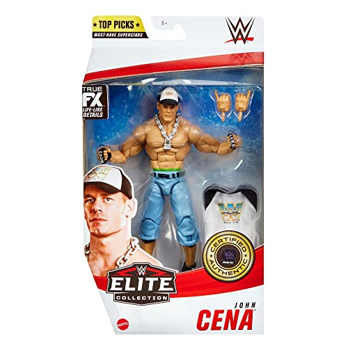 WWE MATTEL Top Picks Elite John Cena 6-inch Action Figure with Deluxe Articulation for Pose and Play, Life-like Detail, Authentic Ring Gear & Accessory,Multi,GVC03