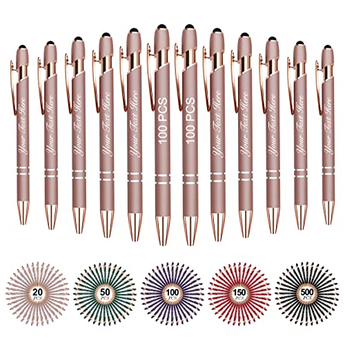 MESHELEY Personalized Pens Custom with Name Text in Bulk 100 Customized Ballpoint Pens with Free Engraving Gift for Women Men Business Wedding Graduation Baby Shower