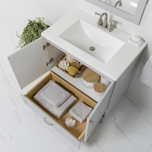 Spring Mill Cabinets Emlyn 30 Inch Bathroom Vanity with White Single Sink Top, 2-Door Cabinet, 1 Drawer, 30.5" W x 18.75" D x 32.89" H, Pearl Gray