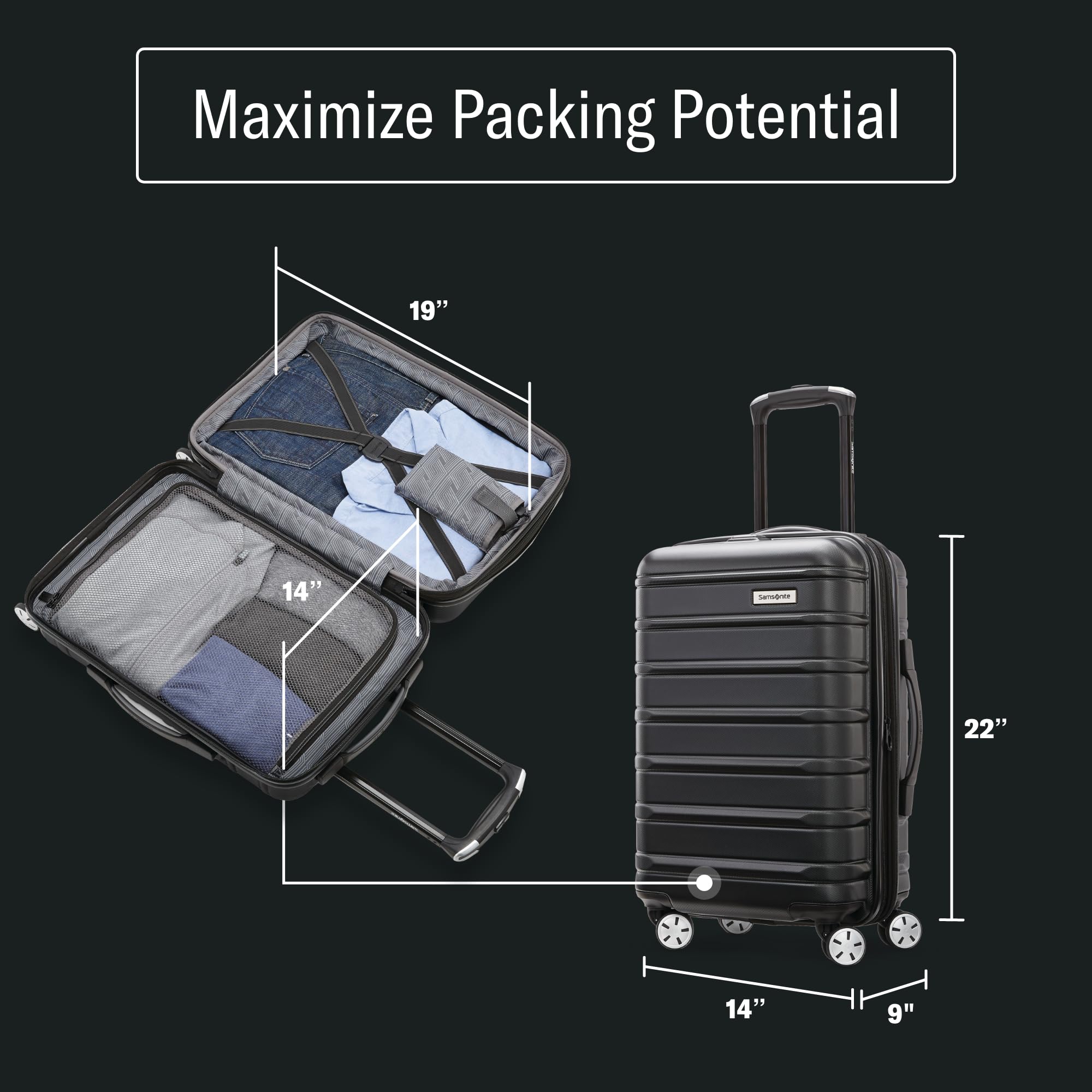 Samsonite Omni 2 Hardside Expandable Luggage with Spinner Wheels, 19X14X9 CARRY-ON SPINNER, CARIBBEAN BLUE
