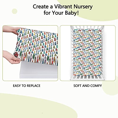 Race Car Themed Fitted Mini Crib Sheets,Portable Mini Crib Sheets Ultra Soft Material-Baby Crib Sheets for Girl or Boy,24β x38β,Multicolor