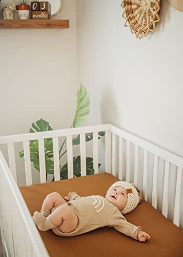 Pobibaby - Single Solid Premium Fitted Baby Crib Sheets for Standard Crib Mattress - Ultra-Soft Cotton Blend, Safe and Snug, and Stylish Solid Crib Sheet (Caramel Brown)