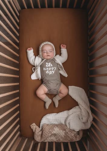 Pobibaby - Single Solid Premium Fitted Baby Crib Sheets for Standard Crib Mattress - Ultra-Soft Cotton Blend, Safe and Snug, and Stylish Solid Crib Sheet (Caramel Brown)