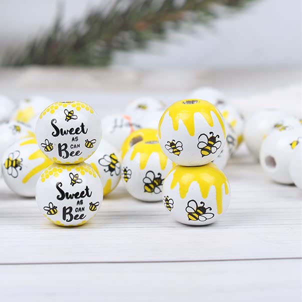 180 Pcs 16mm Bee Wood Beads-Yellow Black White Spring Summer Loose Beads,Bee Honeycomb Wooden Beads for Craft and Jewelry Making,Bee Themed Rustic Beads for Bee Day Tiered Tray Garland Decorations