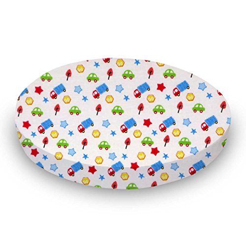 SheetWorld Baby Fitted Oval Crib Sheet Fits Stokke Mini, 100% Cotton Woven Sheet, Unisex Boy Girl, 23 x 29 inches, Baby Cars & Trucks, Made in USA