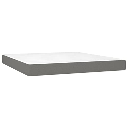 loibinfen King Size Box Spring Bed with Mattress Set, Included 1 x Bed Frame/1 x Headboard with Ears-A/1 x Mattress/1 x Mattress Topper, Dark Gray 76"x79.9" Fabric with Black Legs (Style D)