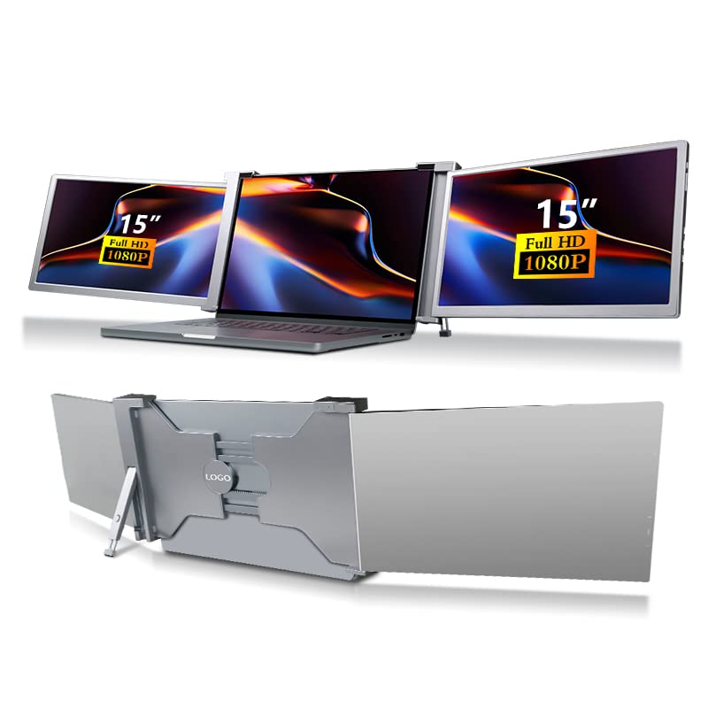 BUZHI 15 inch Portable Triple-Screen Monitor Laptop Expansion Screen 1920 * 1080 Resolution Easy Installation for 15-17 inch Laptop,Monitor