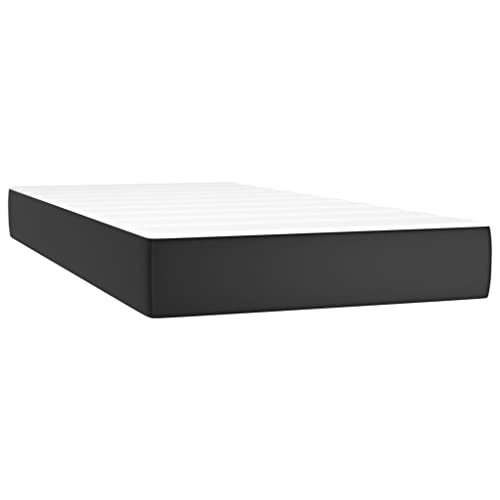Youuihom Wood Slat Support, Upholstered Platform Bed Frame, Box Spring Bed with Mattress for Camping, patios, Gardens, Pool Decks, Black Twin Faux Leather
