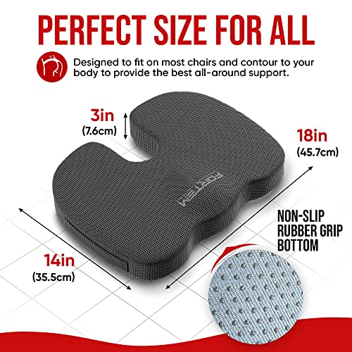 FORTEM Chair Cushion, Seat Cushion, Lumbar Support Pillow for Chair, Car Seat Cushion, Back Support Memory Foam Pillow Washable Cover Dark Grey