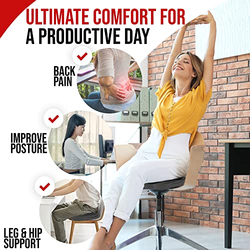 FORTEM Chair Cushion, Seat Cushion, Lumbar Support Pillow for Chair, Car Seat Cushion, Back Support Memory Foam Pillow Washable Cover Dark Grey