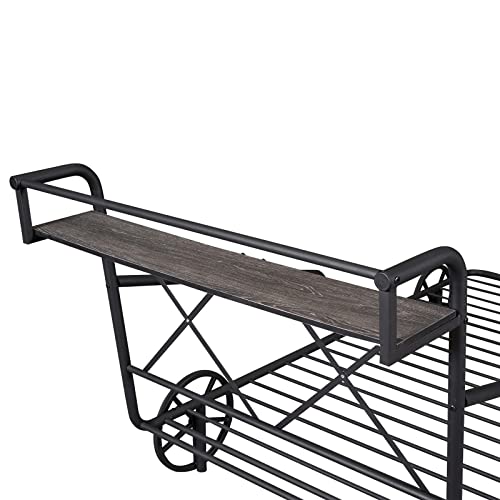 Twin Size Metal Platform Bed Frame with 4 Wheels and Storage Shelf, Car-Shaped Metal Bed with for Kids Teens Boys Girls, No Box Spring Needed, Under Bed Storage (Black)