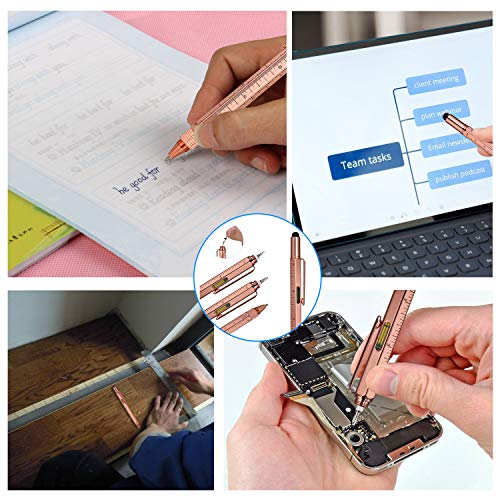 Multi Function Engineer Pen Business Gift for men, 5 in 1 Rose Gold tool ballpoint pen with Ruler, Level gauge, Ballpoint Pen, Stylus and 2 Screw Drivers, Multifunction Tool Pen Fit come in Gift Box