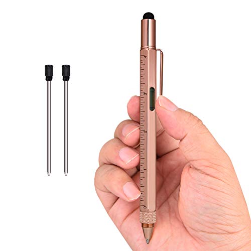 Multi Function Engineer Pen Business Gift for men, 5 in 1 Rose Gold tool ballpoint pen with Ruler, Level gauge, Ballpoint Pen, Stylus and 2 Screw Drivers, Multifunction Tool Pen Fit come in Gift Box