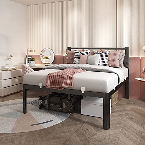 Woozuro 18 Inch Queen Bed-Frame with Headboard and 6PCS Mattress Gaskets No Slip Foundation No Box Spring Needed