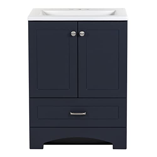 Spring Mill Cabinets Emlyn 24 Inch Bathroom Vanity with White Single Sink Top, 2-Door Cabinet, 1 Drawer, 24.5" W x 18.75" D x 32.89" H, Deep Blue