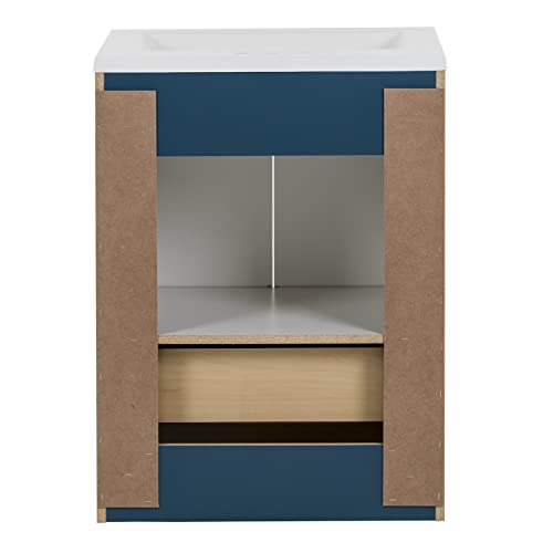 Spring Mill Cabinets Emlyn 24 Inch Bathroom Vanity with White Single Sink Top, 2-Door Cabinet, 1 Drawer, 24.5" W x 18.75" D x 32.89" H, Admiral Blue