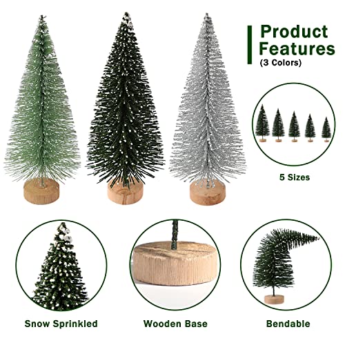 30Pcs Mini Christmas Trees - Artificial Christmas Tree Bottle Brush Trees Christmas with 5 Sizes, Sisal Snow Trees with Wooden Base for Christmas Decor Christmas Party Home Table Craft Decorations (2)