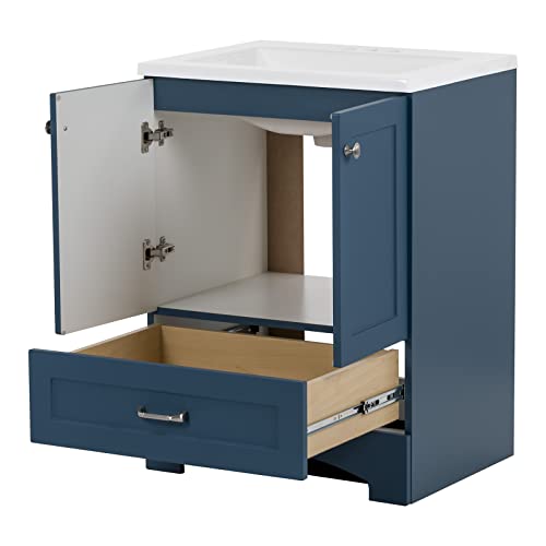 Spring Mill Cabinets Emlyn 24 Inch Bathroom Vanity with White Single Sink Top, 2-Door Cabinet, 1 Drawer, 24.5" W x 18.75" D x 32.89" H, Admiral Blue