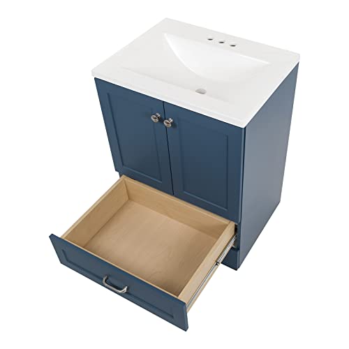 Spring Mill Cabinets Emlyn 24 Inch Bathroom Vanity with White Single Sink Top, 2-Door Cabinet, 1 Drawer, 24.5" W x 18.75" D x 32.89" H, Admiral Blue