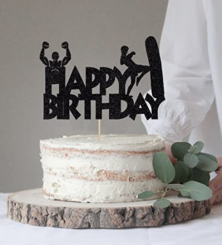 BIABISD Boxing Cake Toppers, Boxing Themed Cake Toppers, Boxing Happy Birthday Party Supplies Shiny Black Decorations