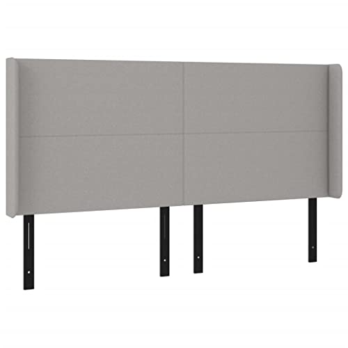 GOLINPEILO Queen Fabric Box Spring Bed with Mattress Set,Included 1 x Bed Frame/1 x Headboard with Ears-A/1 x Mattress/1 x Mattress Topper, Light Gray with Black Legs(Style A)