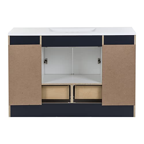 Spring Mill Cabinets Emlyn 48 Inch Bathroom Vanity with White Single Sink Top, 3 Cabinets, 2 Shelves, 2 Drawers, 48.5" W x 18.75" D x 32.89" H, Deep Blue