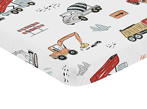 Sweet Jojo Designs Construction Truck Boy Fitted Mini Crib Sheet Baby Nursery for Portable Crib or Pack and Play - Grey Yellow Orange Red and Blue Transportation