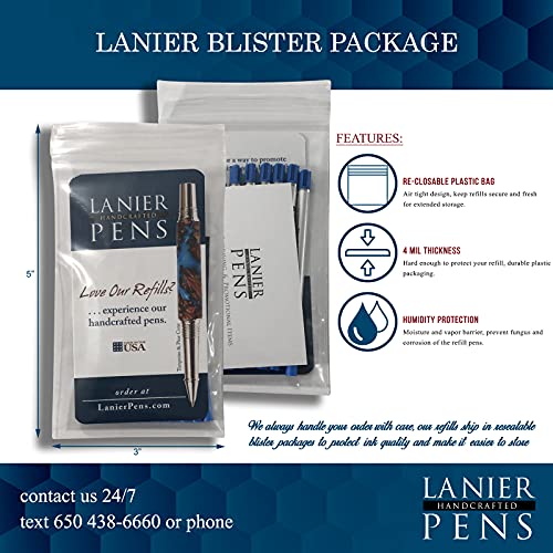 Lanier Combo Pack - 8 Genuine Schmidt 635M ISO 12757-2D, D1 Ballpoint Pen Refills, Compatible With Swarovksi Crystalline Pens, 8 Plastic Tops Included (Black)