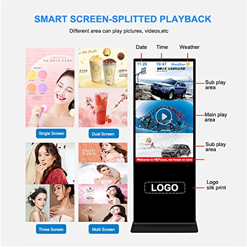 Canlarriz 55 Inch Floor Standing LCD Digital Signage, IR Touch Screen Kiosks 4K UHD, Android 9.0 OS 2+16G Black WiFi Display Advertising Player