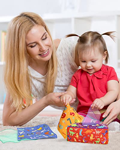 DINORUN Montessori Inspired Tissue Box Toy Set for Babies and Toddlers - Educational Sensory Play Toys