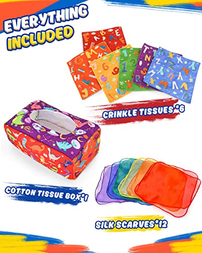 DINORUN Montessori Inspired Tissue Box Toy Set for Babies and Toddlers - Educational Sensory Play Toys
