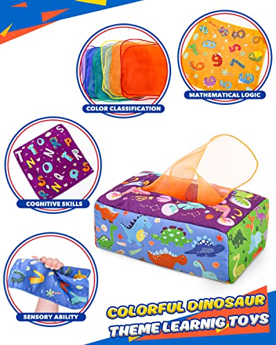 DINORUN Montessori Inspired Tissue Box Toy Set for Babies and Toddlers - Educational Sensory Play Toys