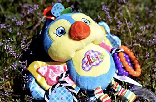 Blueana Car Seat Toy, Baby Plush Stuffed Rattle Development Toys with Musical Box, Squeaky Feet, Kids Mirror, BPA Free Teether - Stroller, Crib (Bird)