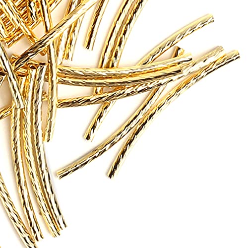 Curved Noodle Tube Spacer Beads, DIY Materials 200Pcs Jewelry Making Accessories Curved Long Tube Beads for Jewelry Making for DIY Crafts(Golden)