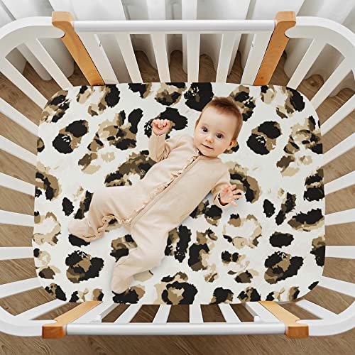 Brown Leopard Print Cheetah Baby or Toddler Fitted Crib Sheet for Girl and Boy 52 x 28 inch