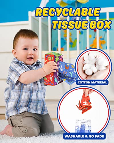 DINORUN Montessori Inspired Tissue Box Toy Set for Babies and Toddlers - Educational Sensory Play Toys