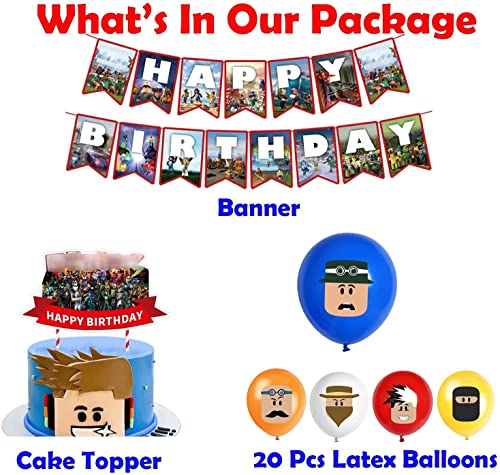 Nelton Game Theme Birthday Party Supplies Includes Birthday Banner - Cake Topper - 20 Pcs Balloons
