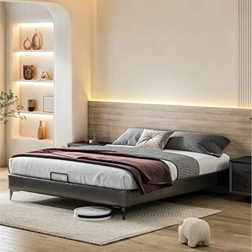 No headboard Design, Bed Frame with Drawers, Storage Bed, Double Bed (Obsidian Night Black)