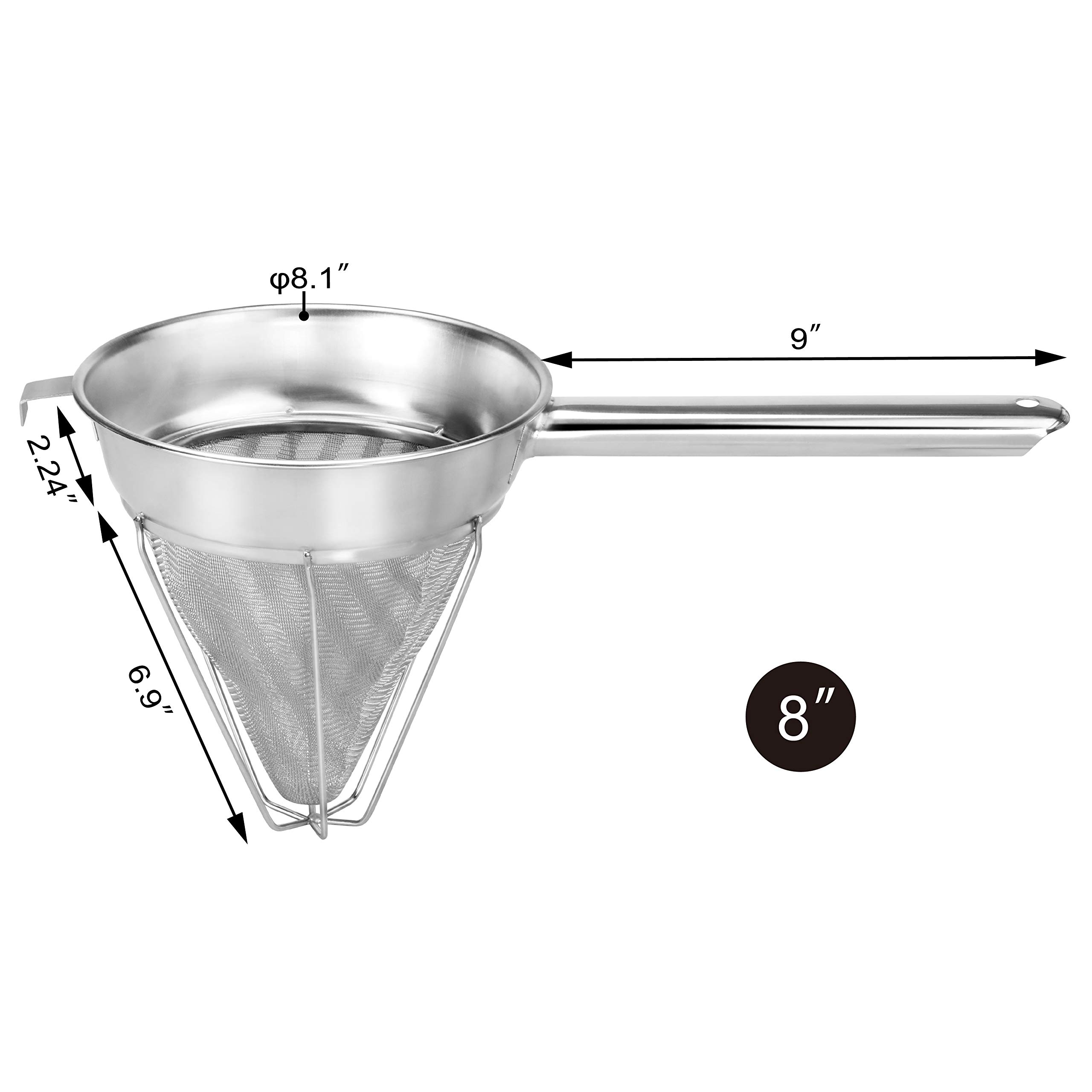 New Star Foodservice 537423 Stainless Steel Reinforced Bouillon Strainer, 8-Inch